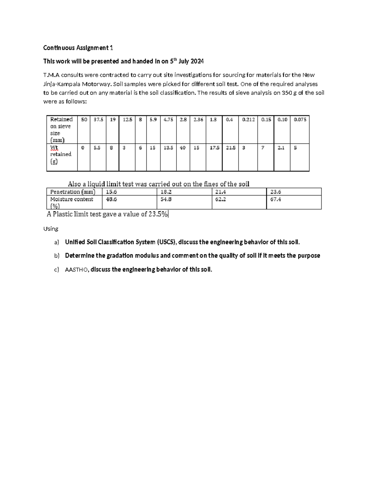 Class continuous assignment 3 Soil Classification - Continuous ...