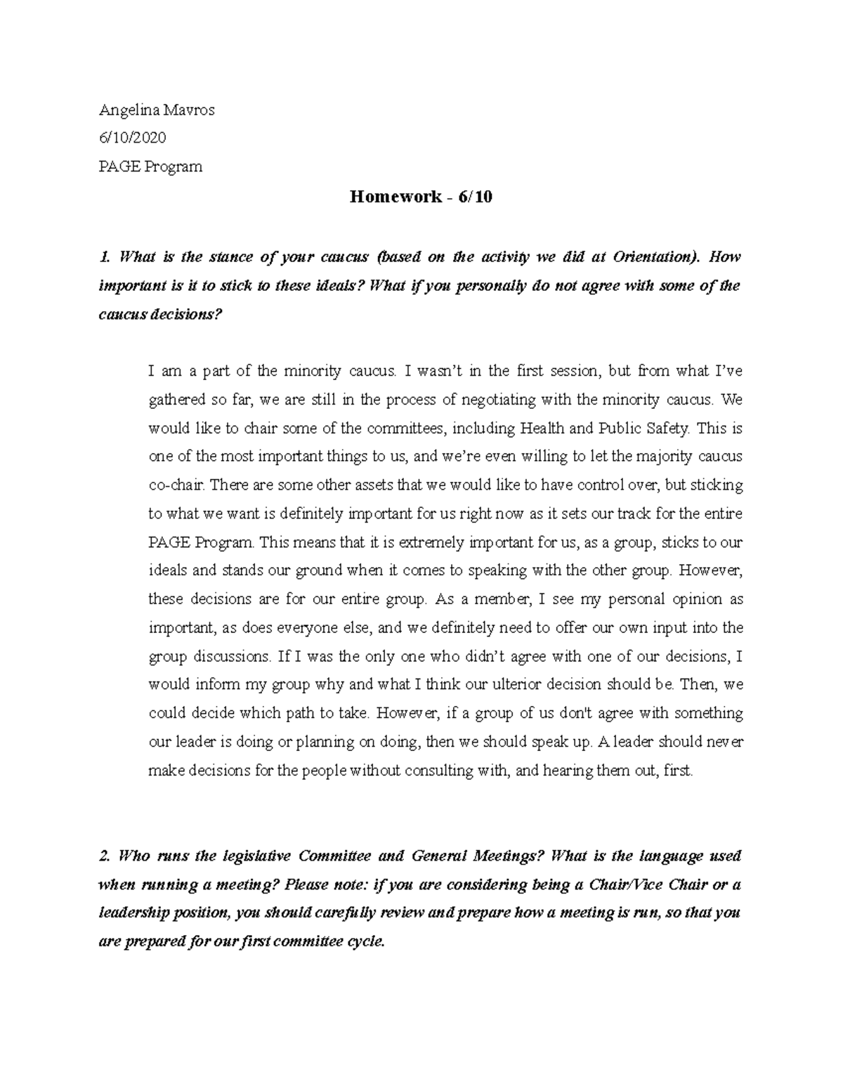 Angelina mavros - Homework Due Wednesday, June 10 - Angelina Mavros 6 ...