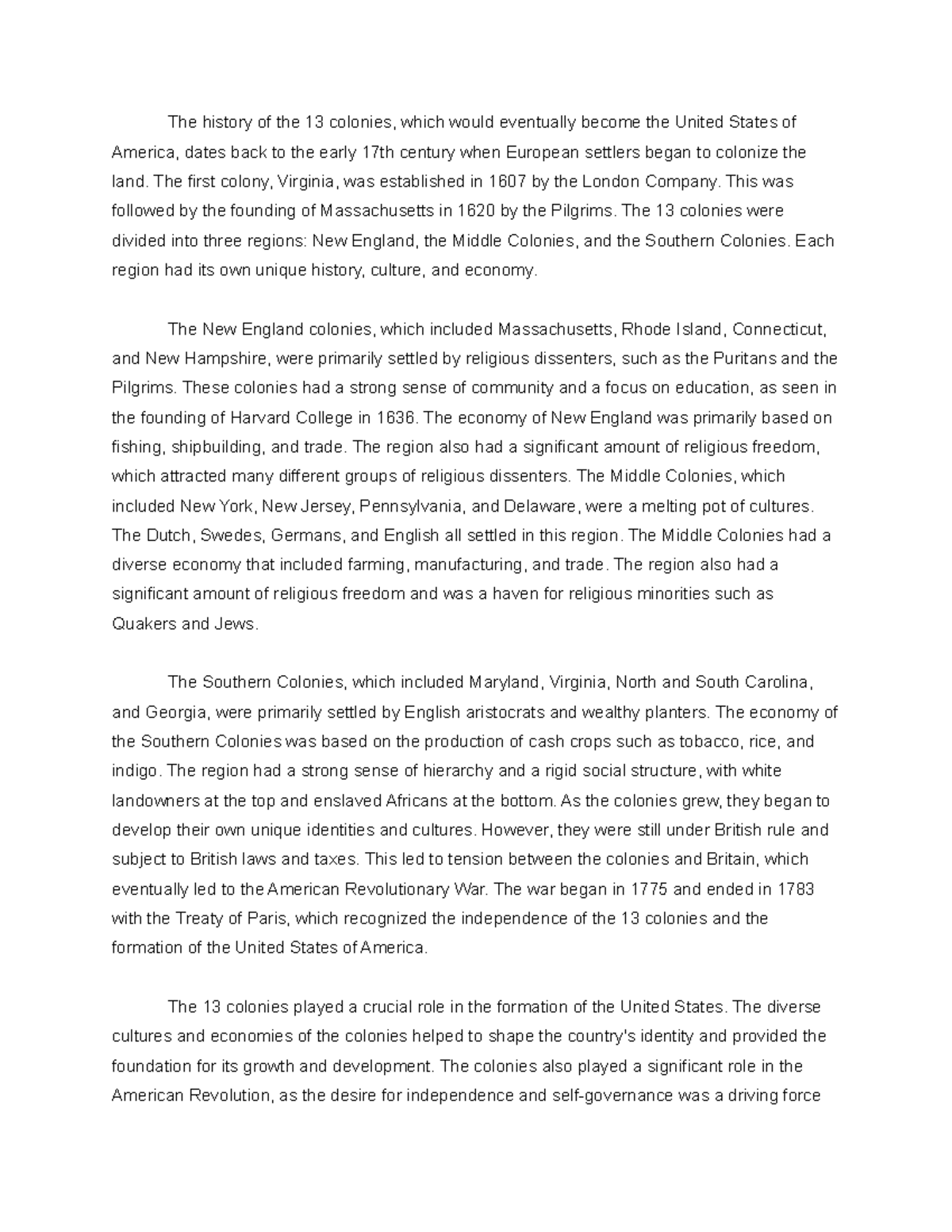 Western Civilization Essay 23 - The history of the 13 colonies, which ...