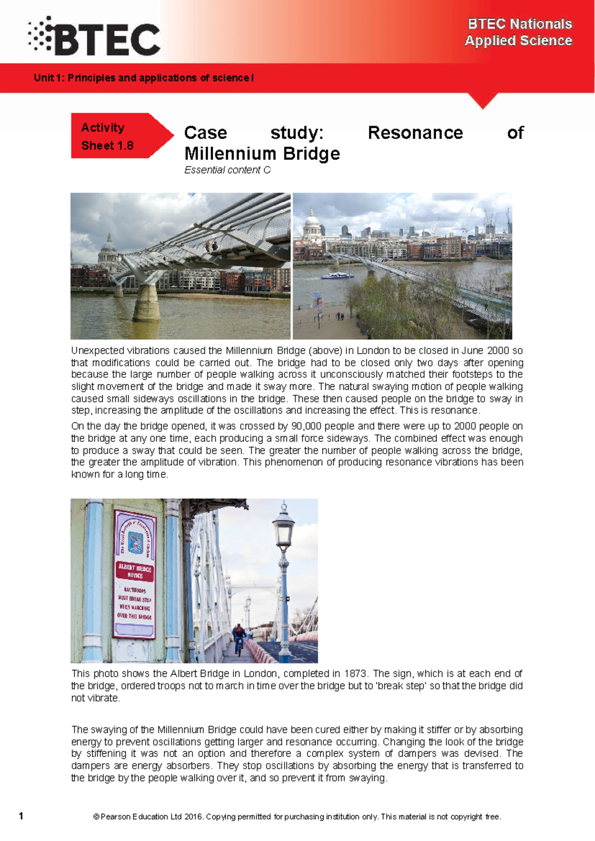 Unit 1C 1.8 Millennium Bridge Homework - Unit 1: Principles and applications of science I Case ...