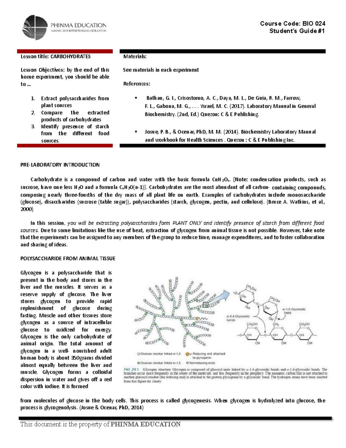 BIO-024 LAB -LAS-1- Carbohydrates- Groupblue - Lesson title ...