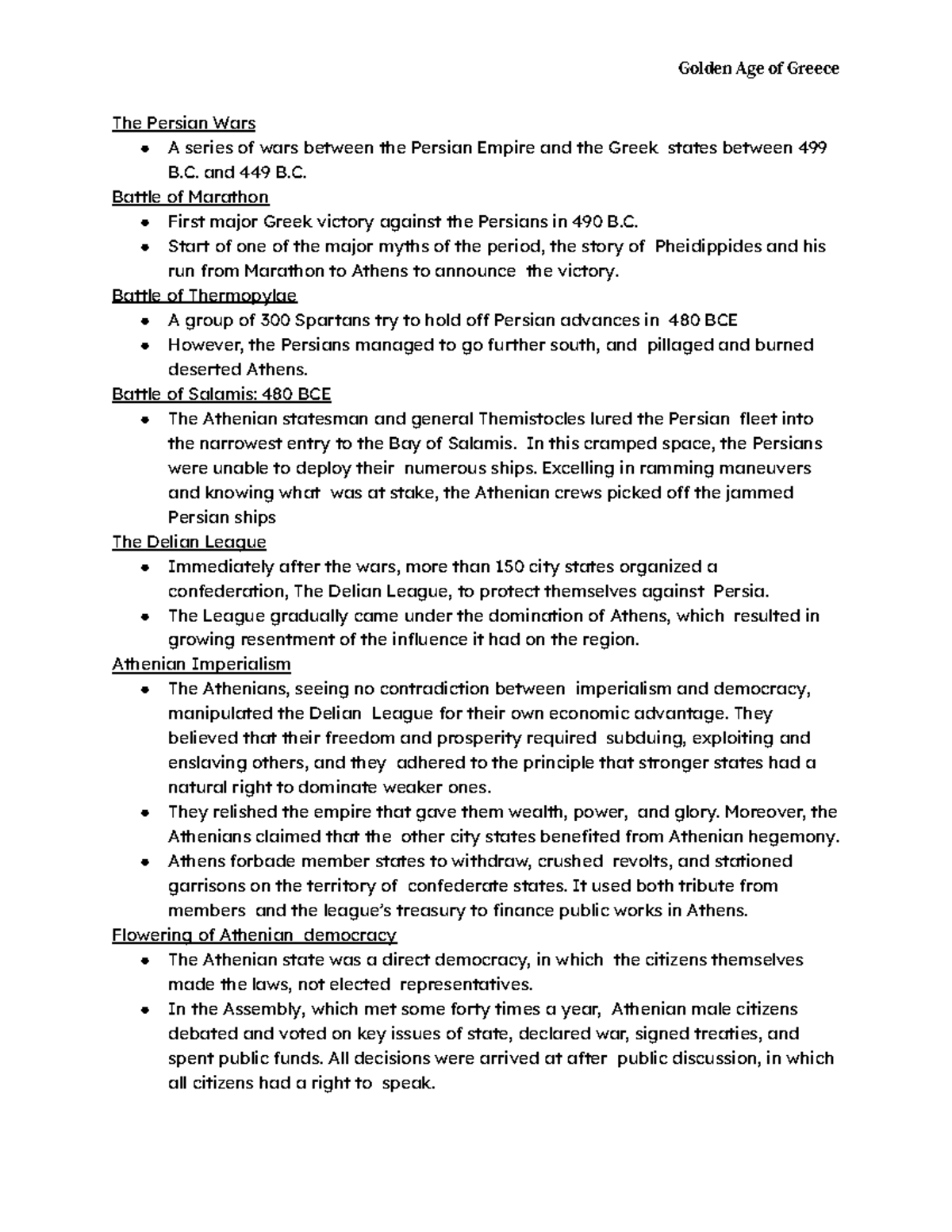 Golden Age of Greece - Class Notes - The Persian Wars A series of wars ...