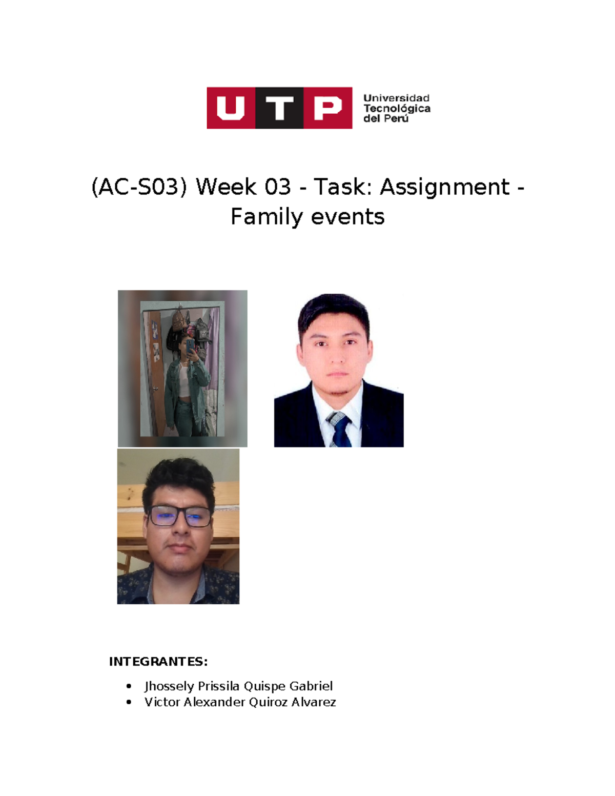 Task Assignment - Family events - Ingles III - (AC-S03) Week 03 - Task ...