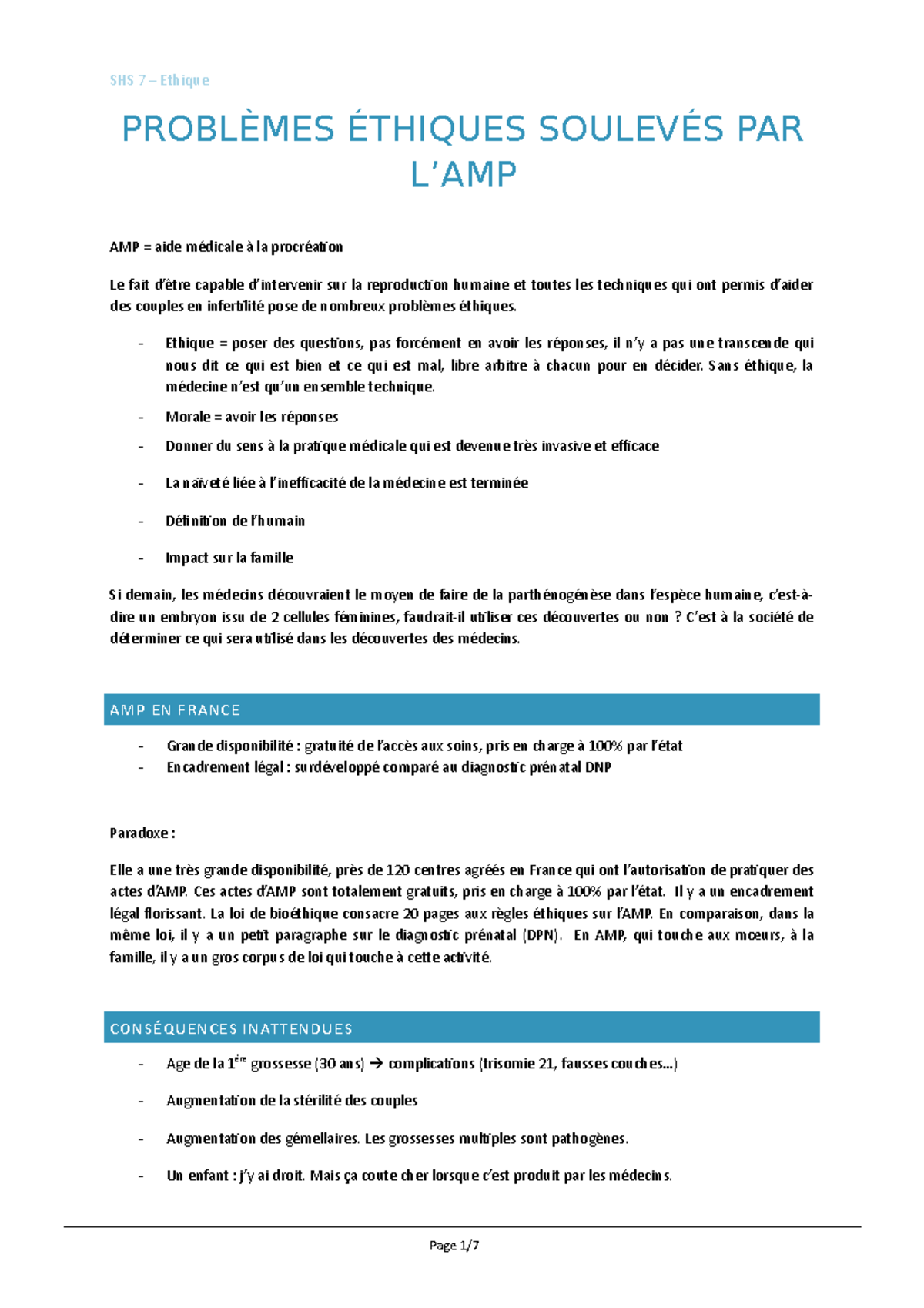 SHS 7. Problèmes ethiques AMP - SHS 7 – Ethique PROBLÈMES ÉTHIQUES ...