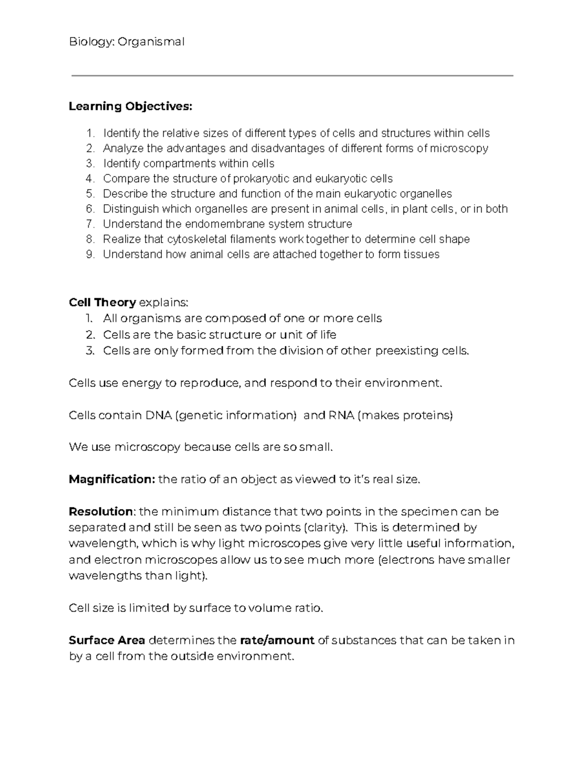 Cells - BIOL 1002 - CCRI - Studocu