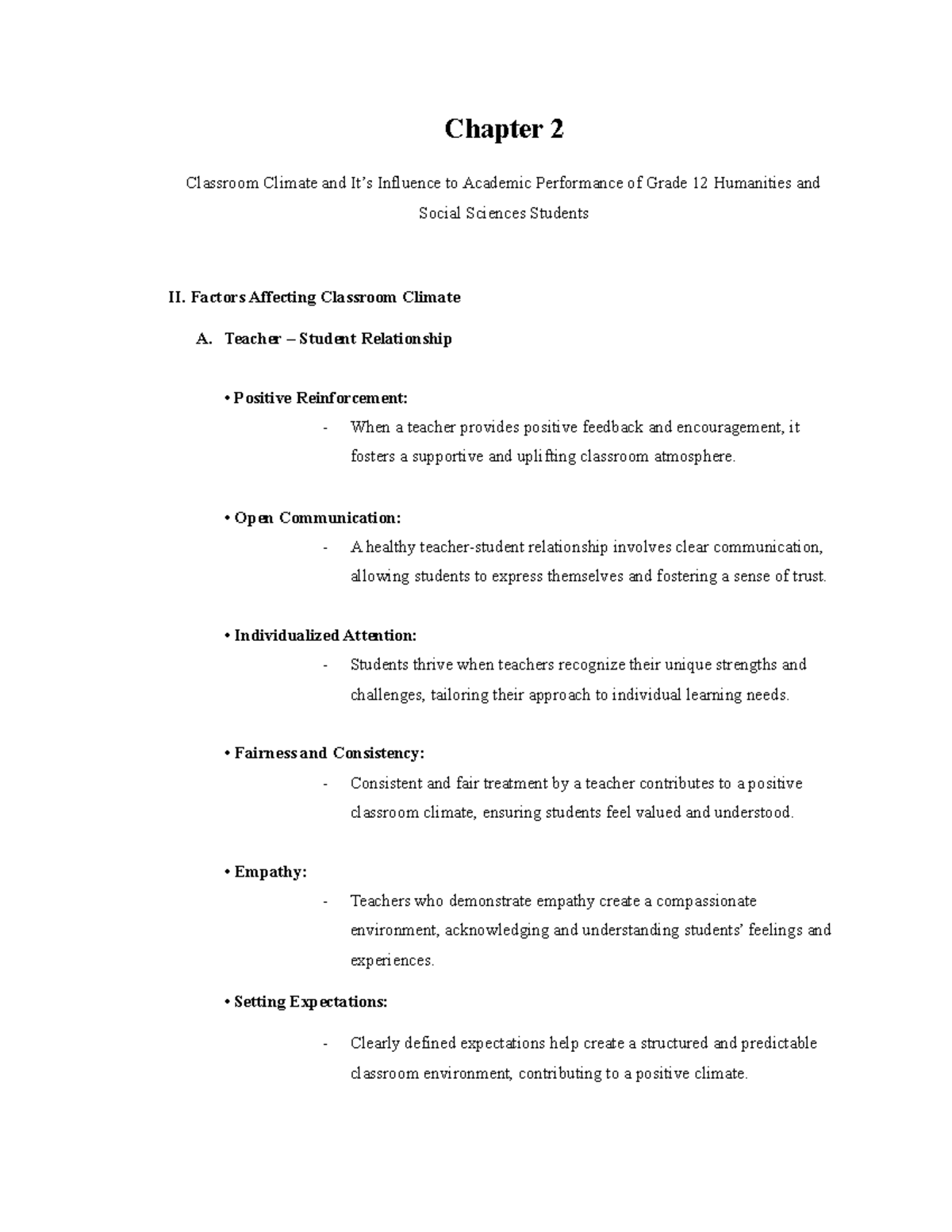 PR2-1 - Research - Chapter 2 Classroom Climate and It’s Influence to ...
