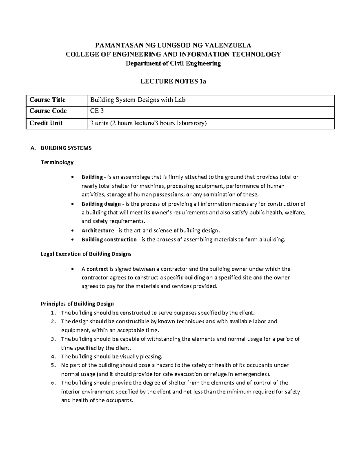 BSD Lecture Notes 1a (Building Systems) - PAMANTASAN NG LUNGSOD NG ...