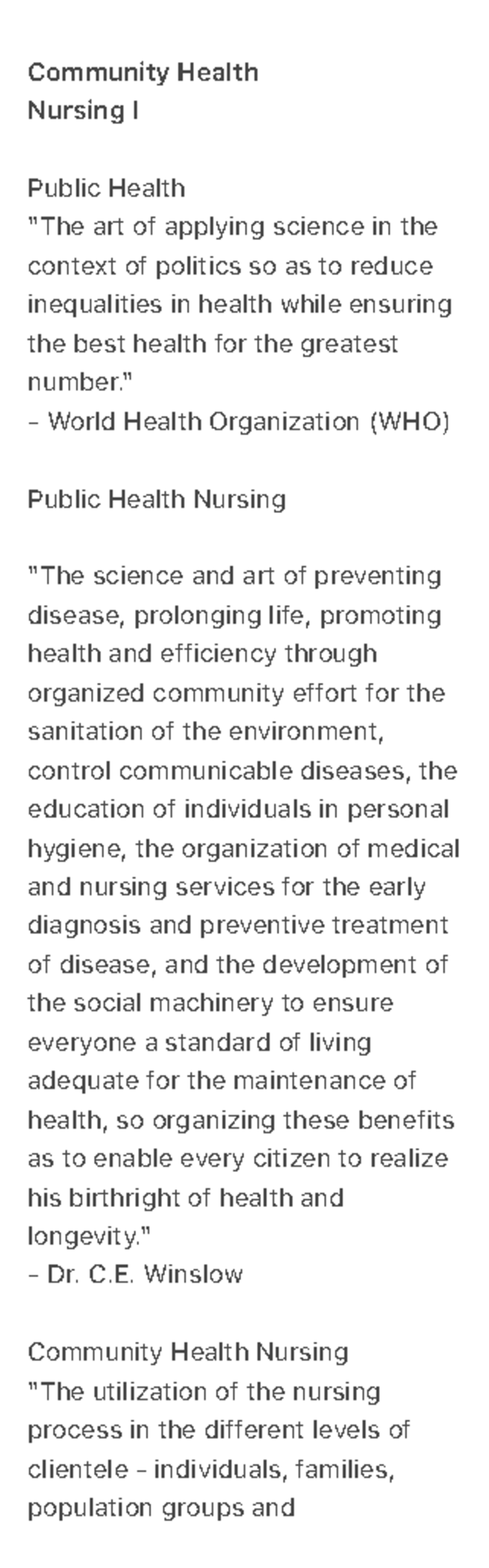 Community Health - NOTES ABOUT CHN - Community Health Nursing l Public ...
