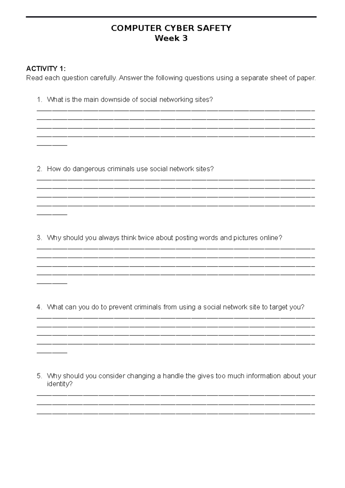 Computer Cyber Safety - COMPUTER CYBER SAFETY Week 3 ACTIVITY 1: Read ...