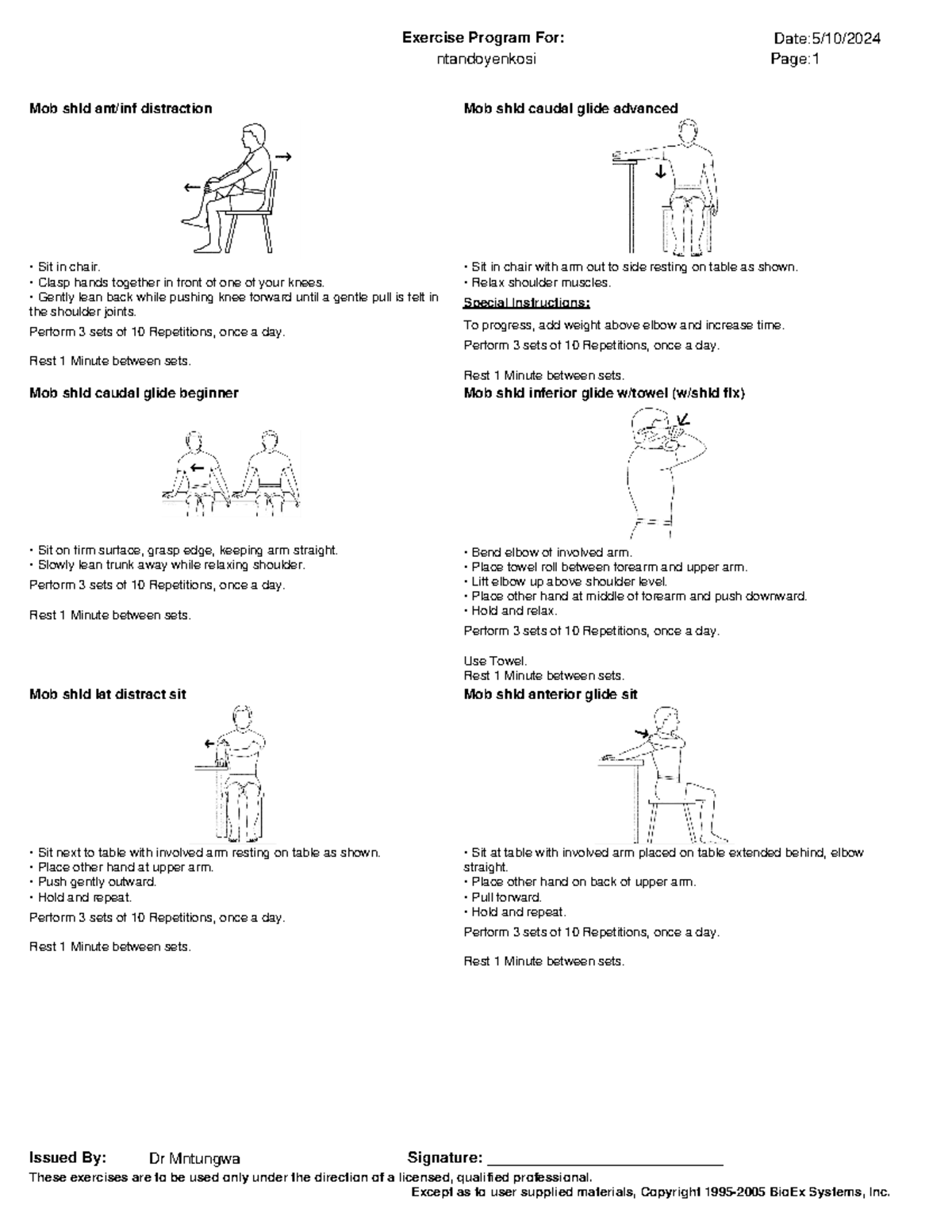 Exercise program for Sgulane - • Sit in chair. • Clasp hands together ...