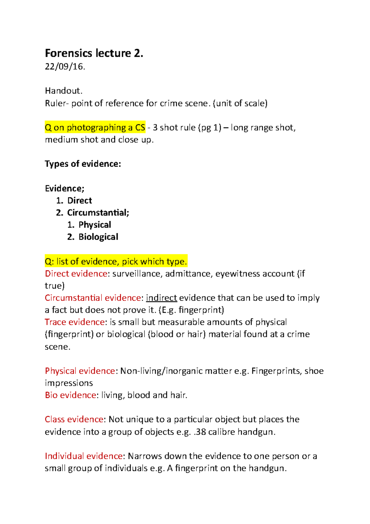 Forensics lecture 2 - Maire Begley. - Forensics lecture 2. Handout ...