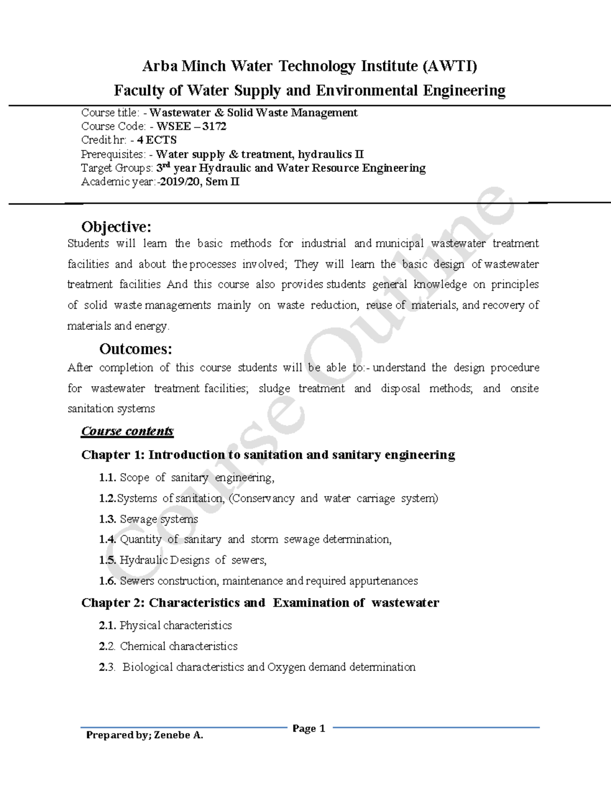 Wastwater and solid waste management handout - Page 1 Prepared by ...