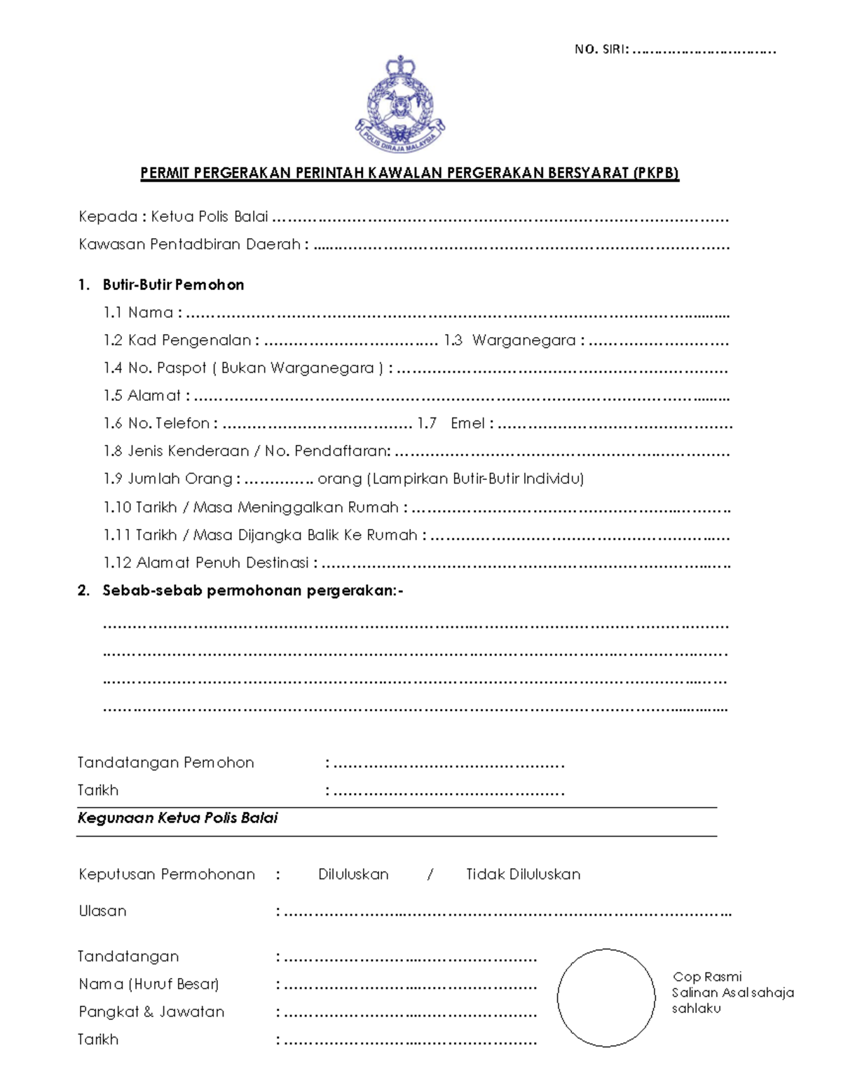 Borang permit pergerakan pkpb - PERMIT PERGERAKAN PERINTAH KAWALAN ...