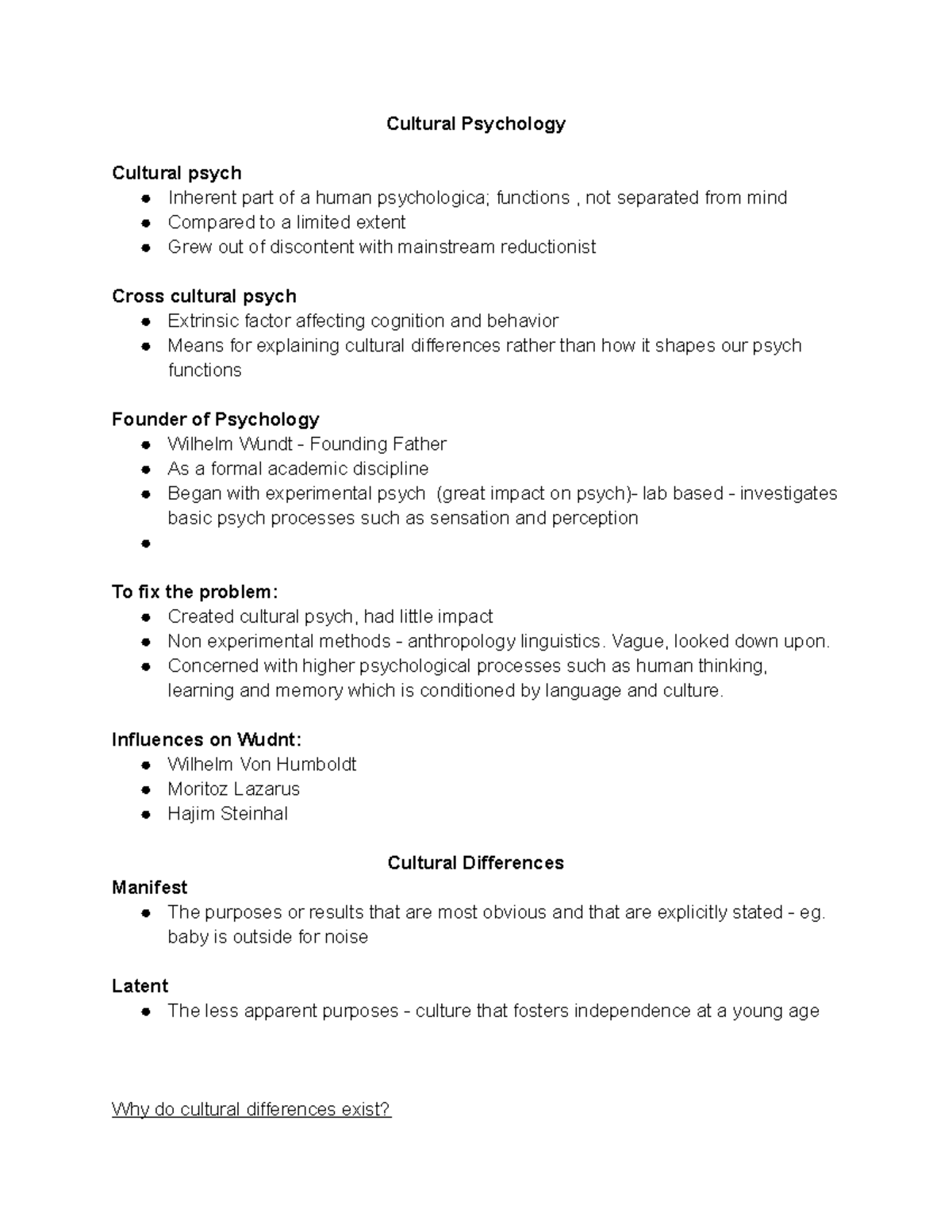 Cultural psychology notes for lectures. - Cultural Psychology Cultural ...