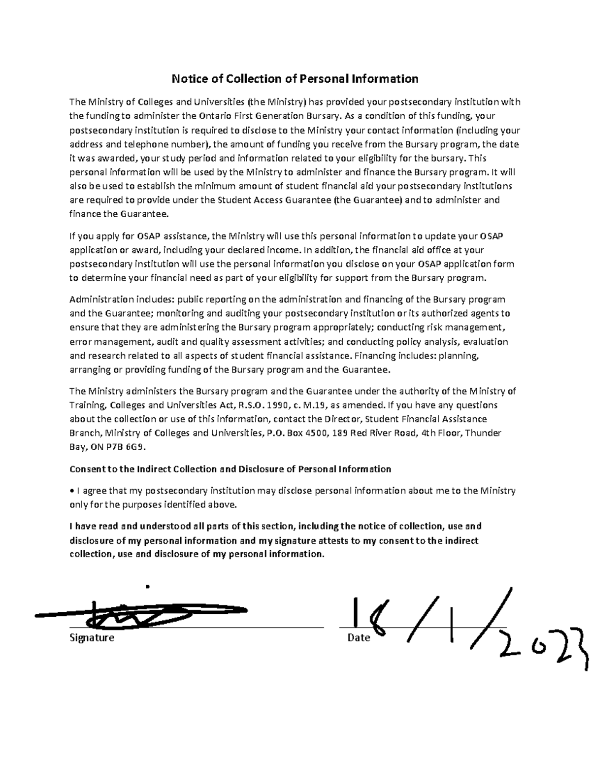 Notice of Collection of Personal Information - As a condition of this ...