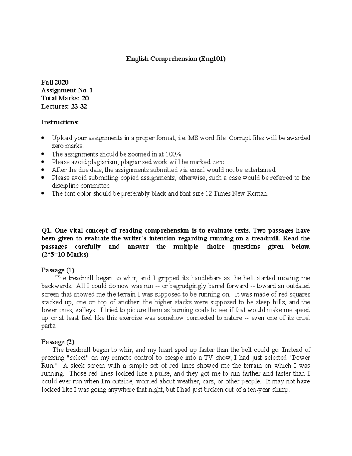 Fall 2020 ENG101 1 - USEFUL - English Comprehension (Eng101) Fall 2020 ...