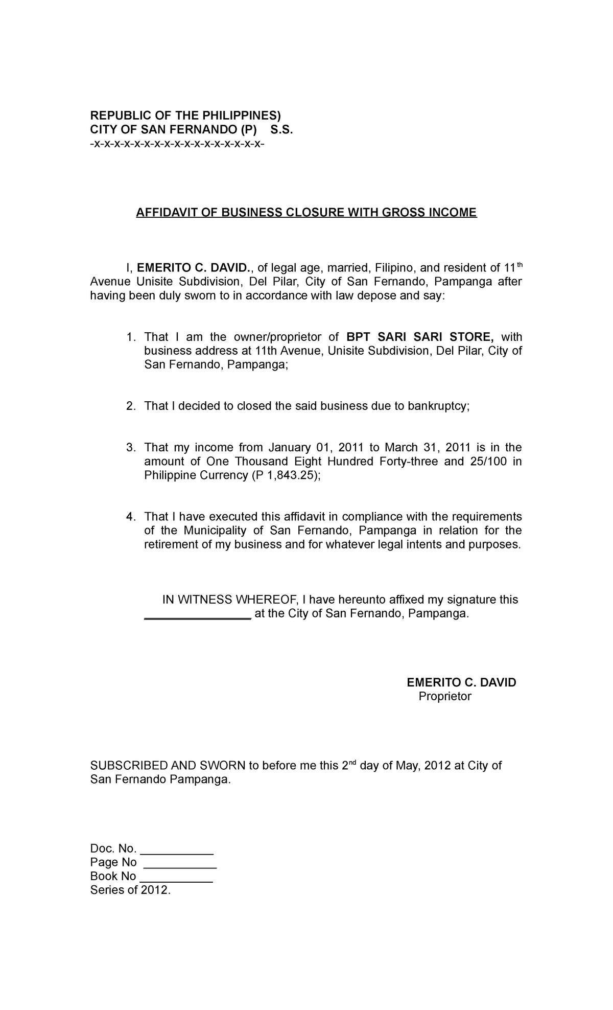 Affidavit- Closure - goodluck - REPUBLIC OF THE PHILIPPINES) CITY OF ...