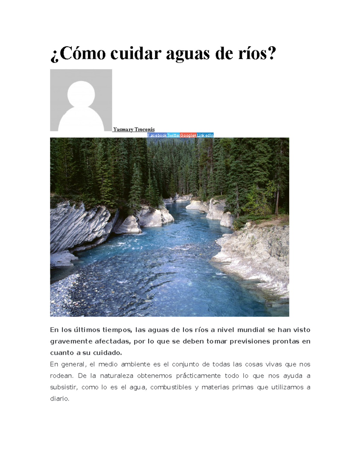 Cómo cuidar aguas de ríos - ¿Cómo cuidar aguas de ríos? Yasmary ...