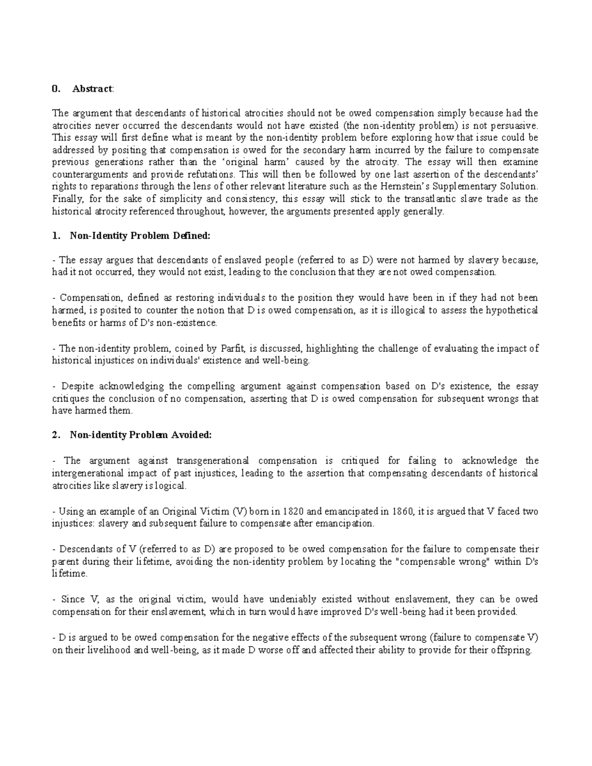 Philosophy of Reparations and Compensation - Abstract: The argument ...