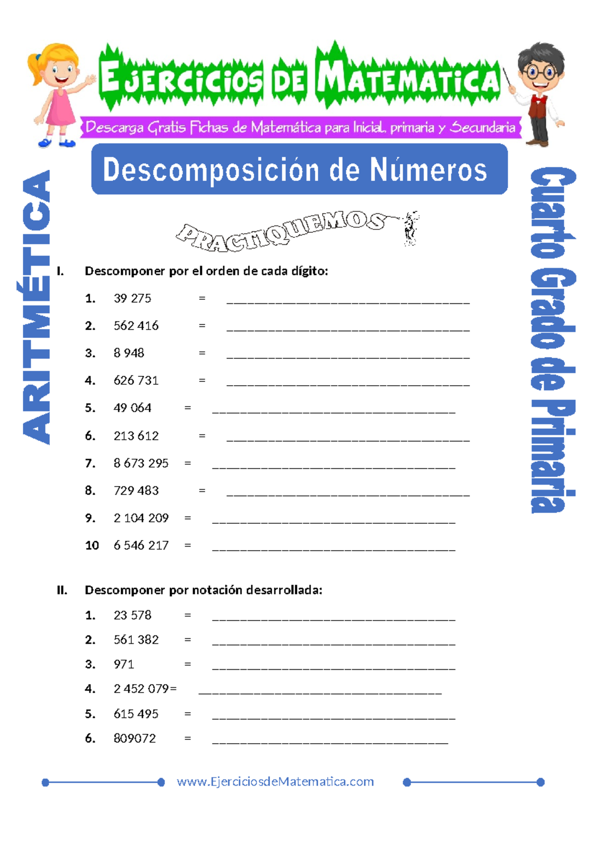 Ejercicios de Descomposicion de Numeros para Cuarto de Primaria - I ...