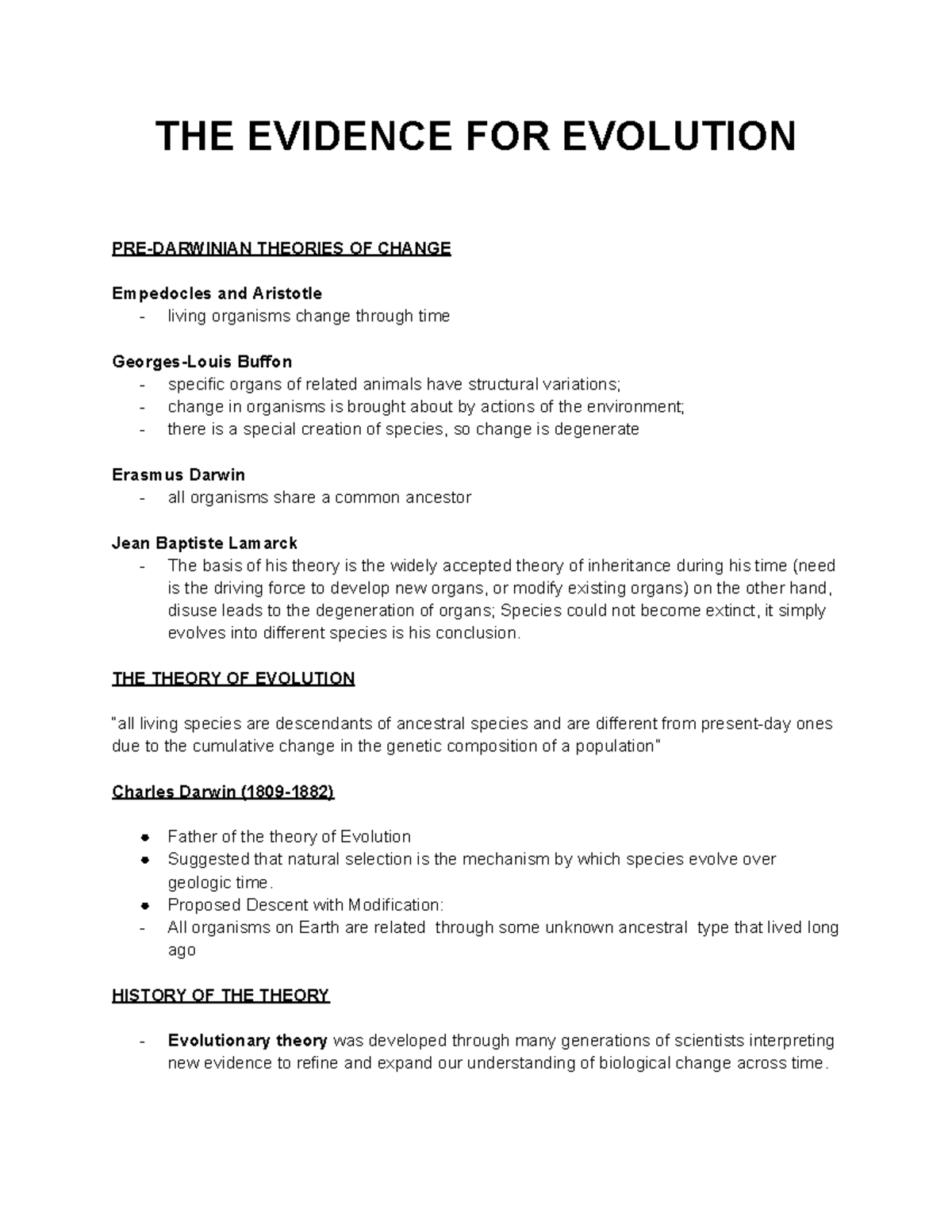 Fzoolec Finals - Zoology lec lesson - THE EVIDENCE FOR EVOLUTION PRE ...