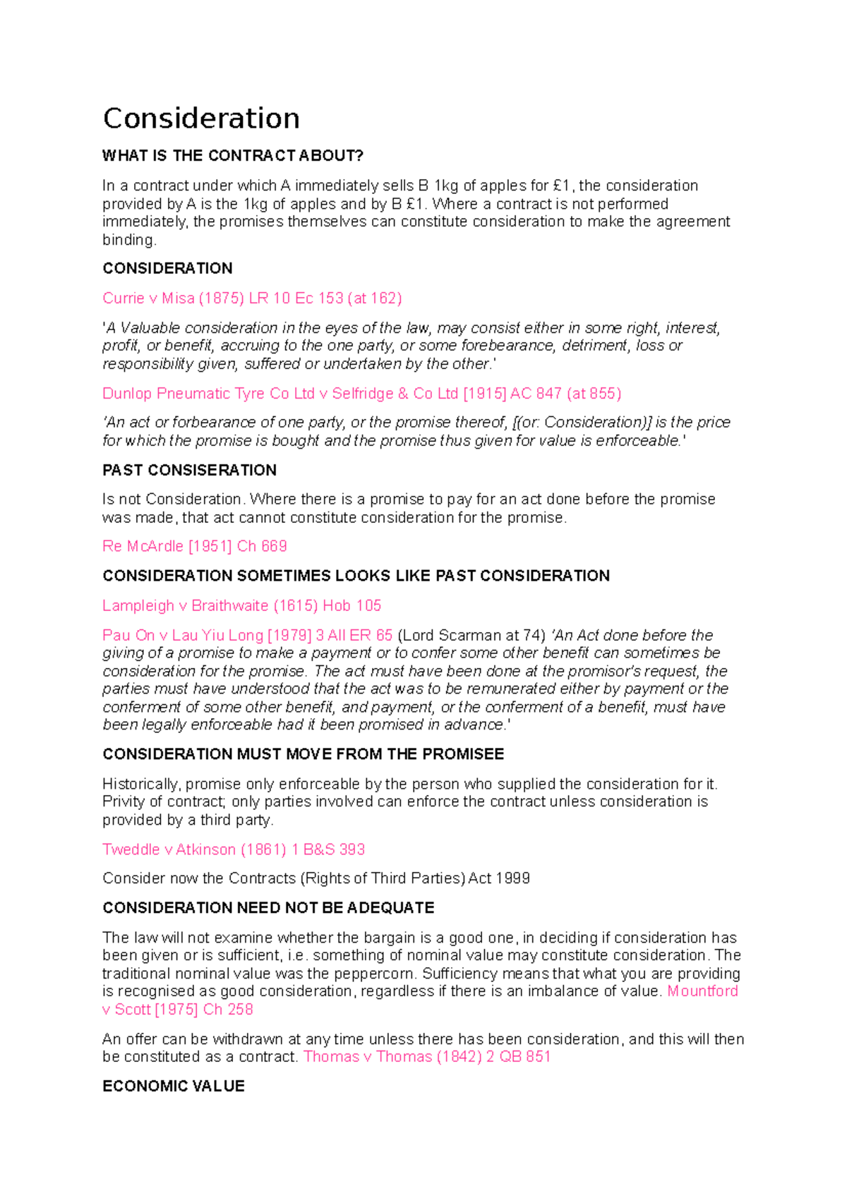 Consideration Lecture 3 - Consideration WHAT IS THE CONTRACT ABOUT? In ...