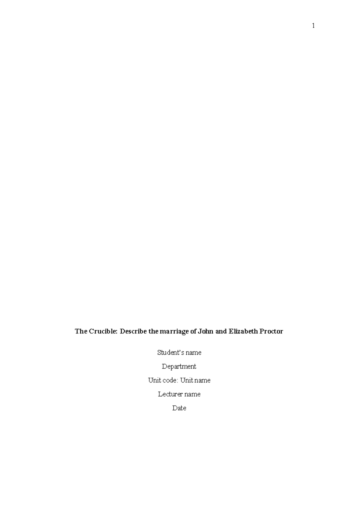 The Crucible - n/a - 1 The Crucible: Describe the marriage of John and ...