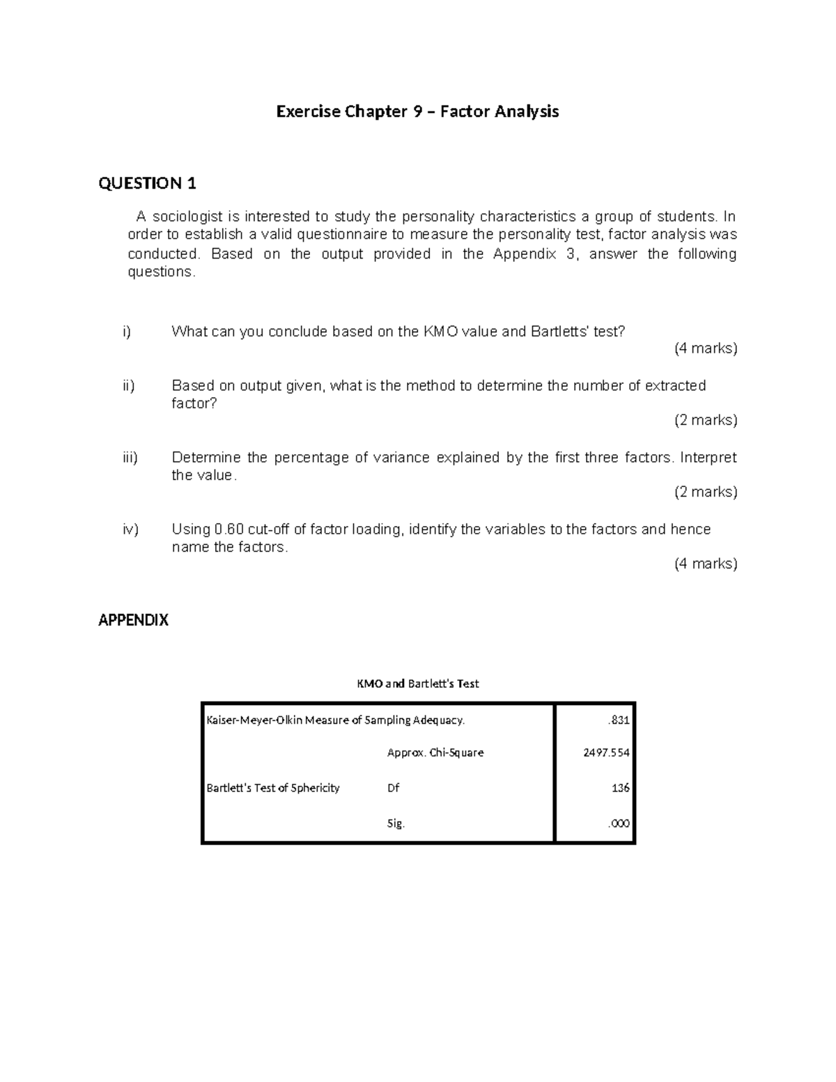 Exercise Chapter 9 - Factor Analysis - Exercise Chapter 9 – Factor ...