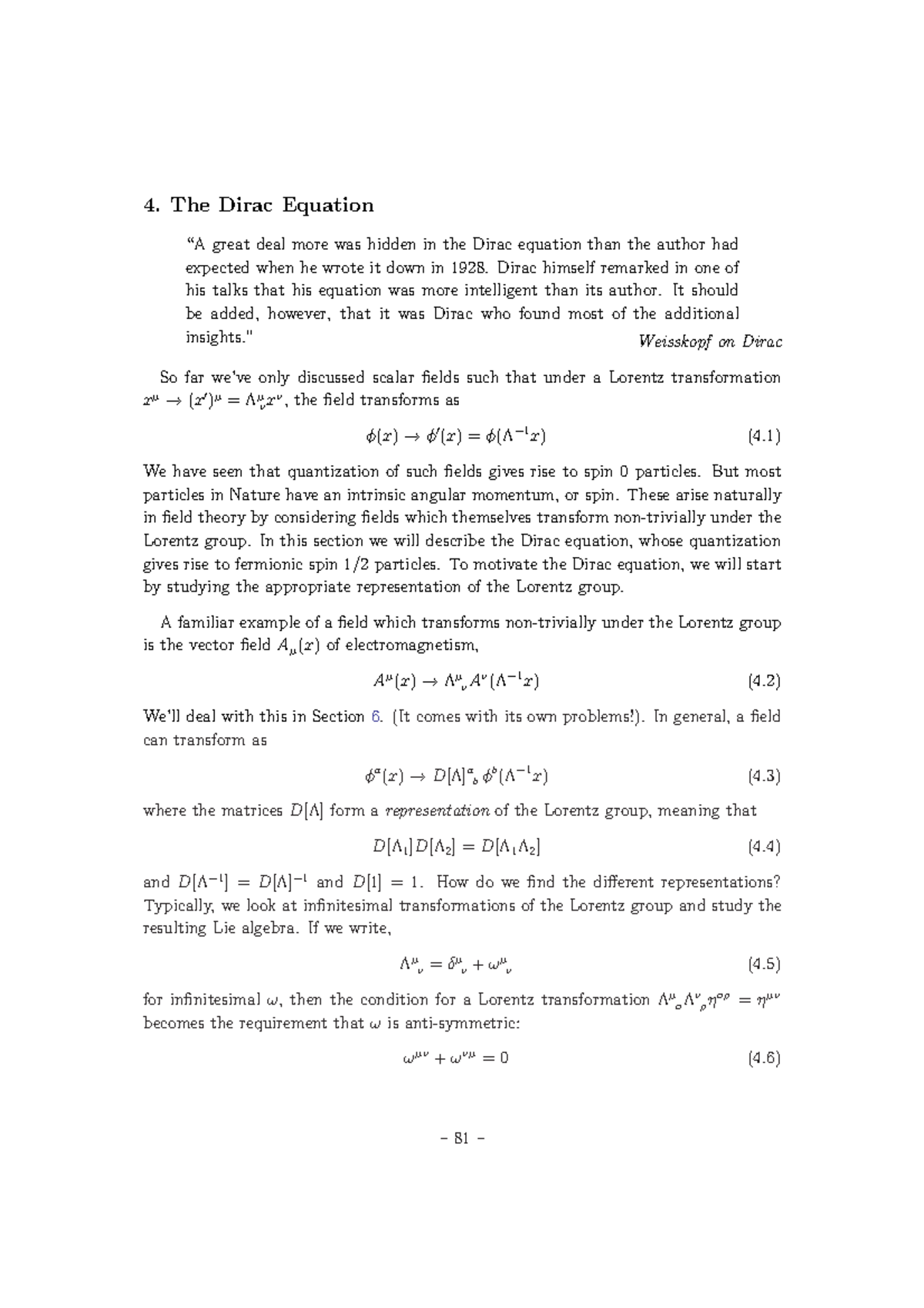 Quantum Field Theory Chapter 4 - 4. The Dirac Equation “A great deal ...