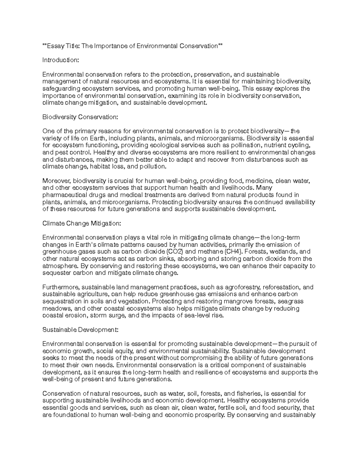 Environment Conservation - Essay Title: The Importance of Environmental ...