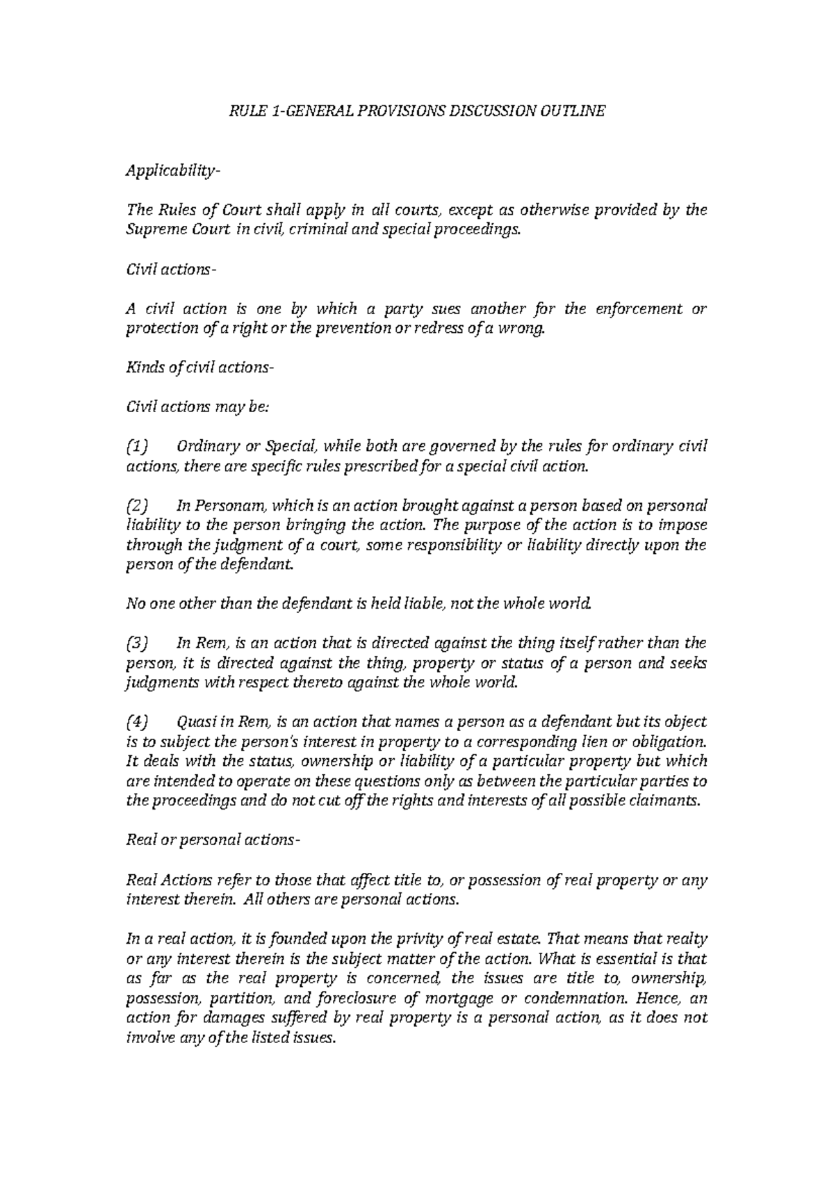 3. Rule 1-General Provisions Discussion Outline - Remedial Law Review ...