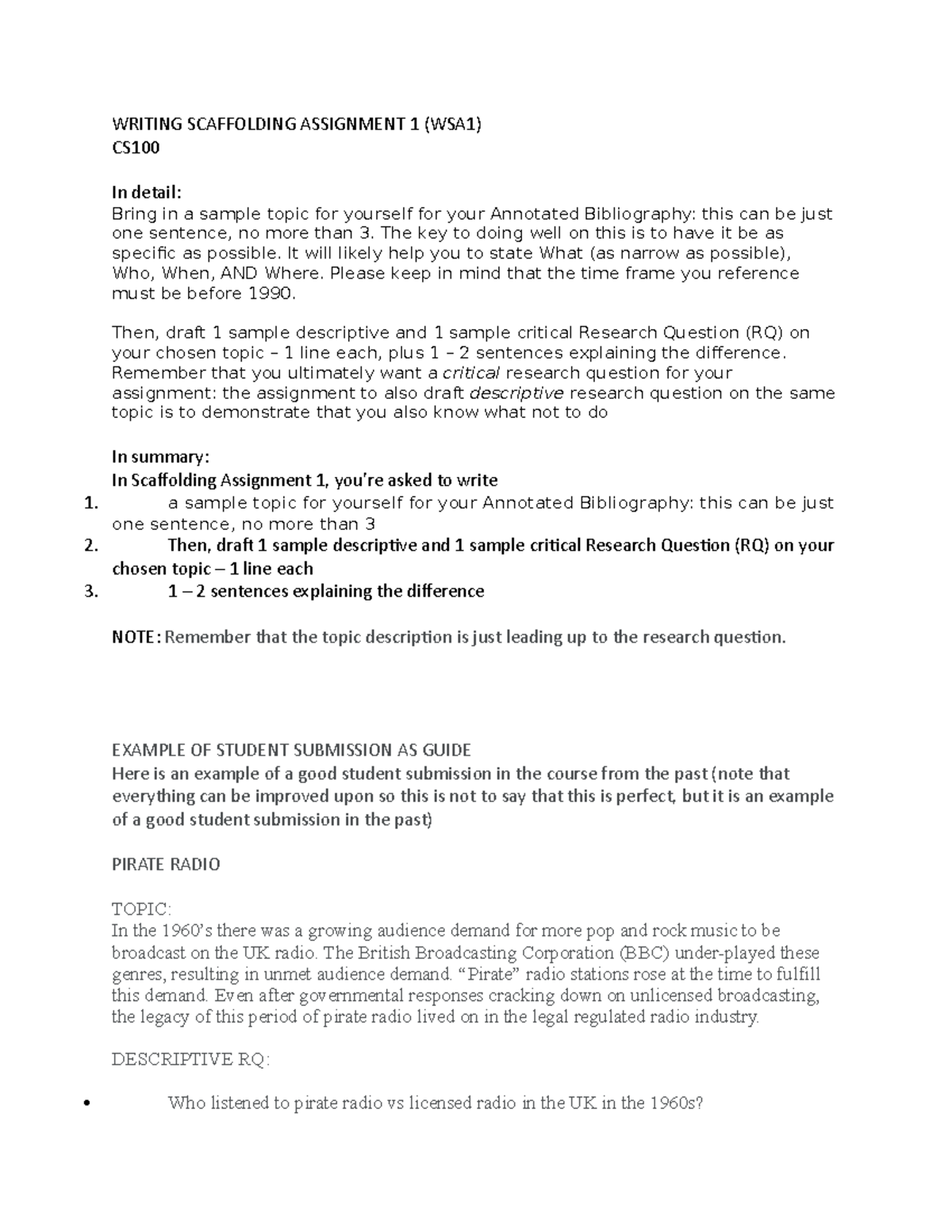 WSA1 - media history - WRITING SCAFFOLDING ASSIGNMENT 1 (WSA1) CS In detail: Bring in a sample ...