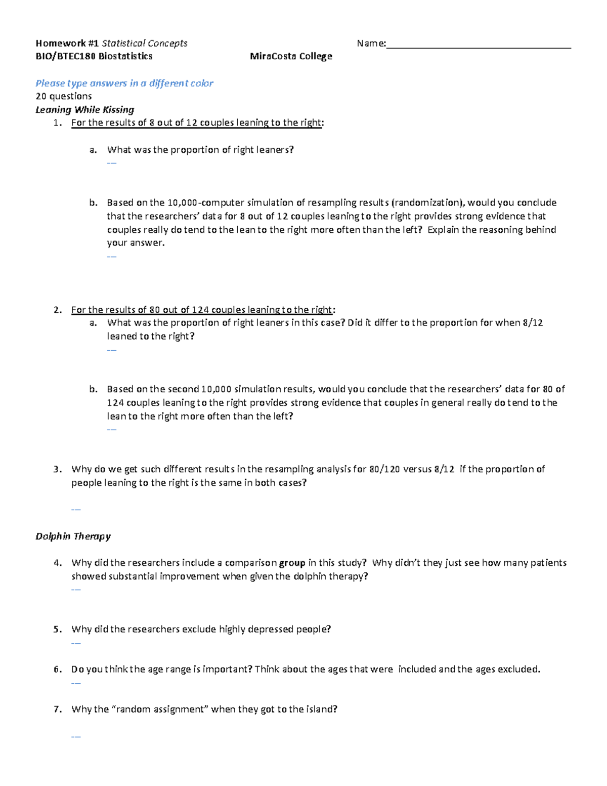 BTEC 180 HW 1 - homework one sheet - Homework #1 Statistical Concepts - Studocu