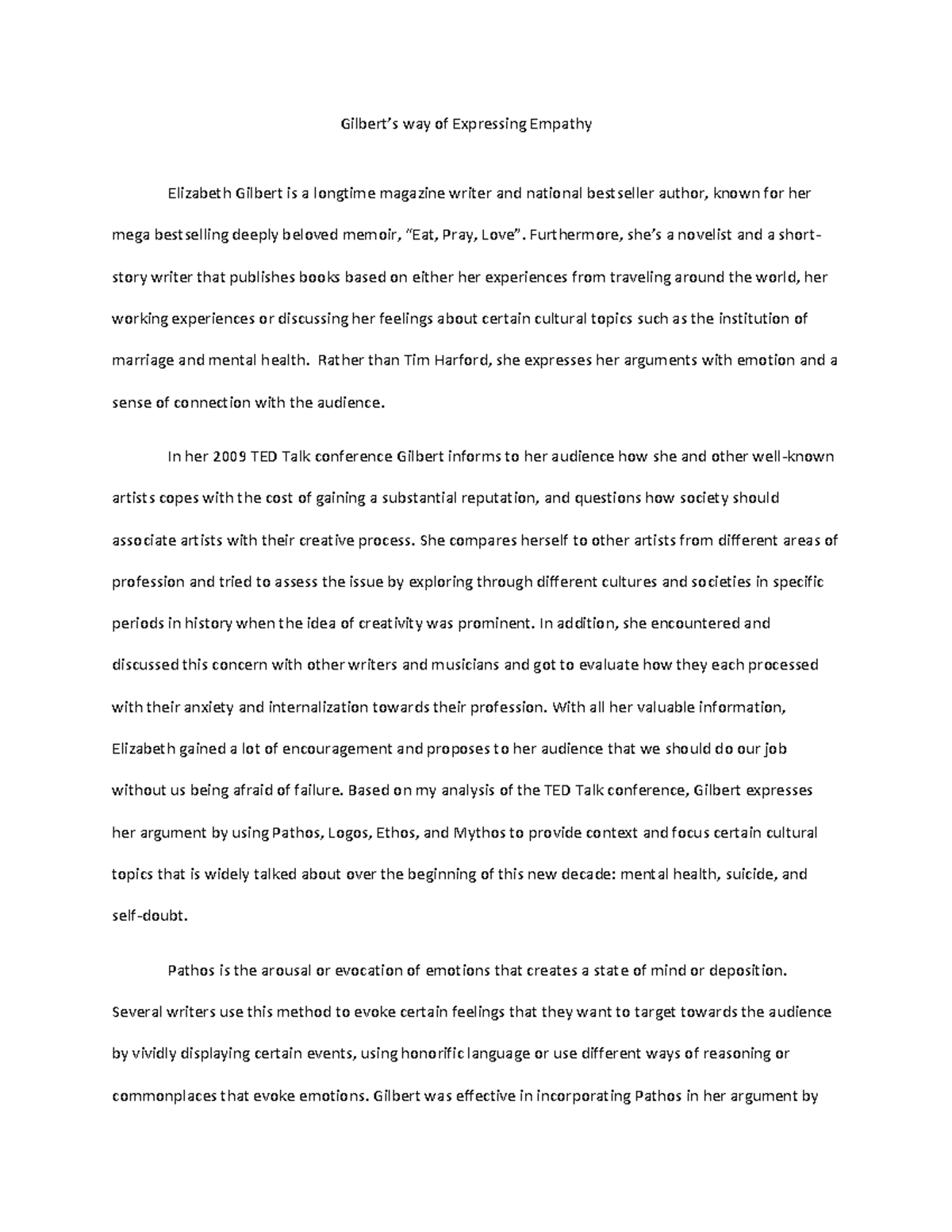 Gilbert Rhetorical Analysis - Gilbert’s way of Expressing Empathy ...