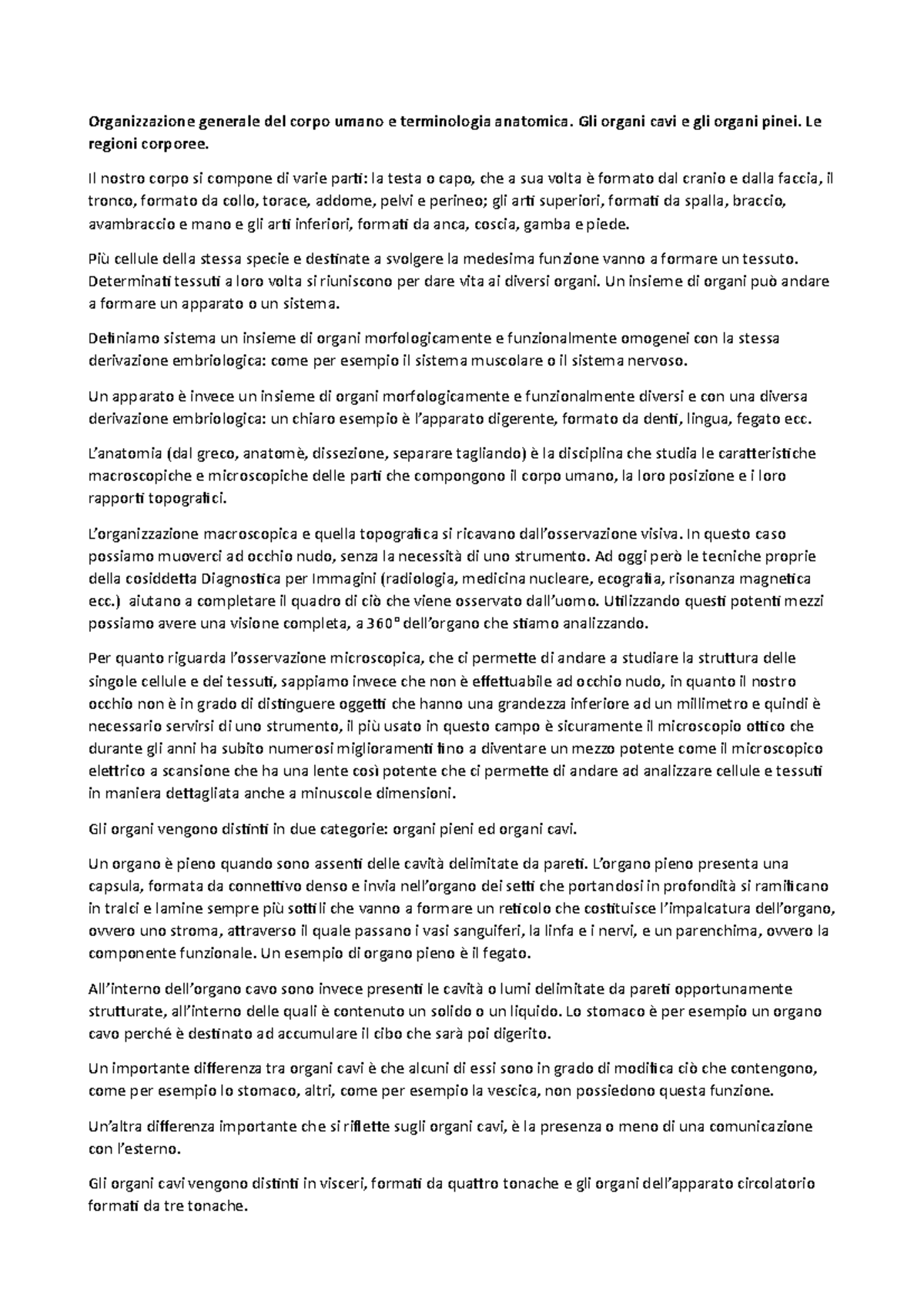 Organizzazione generale del corpo umano e terminoliga atomica. Gli ...