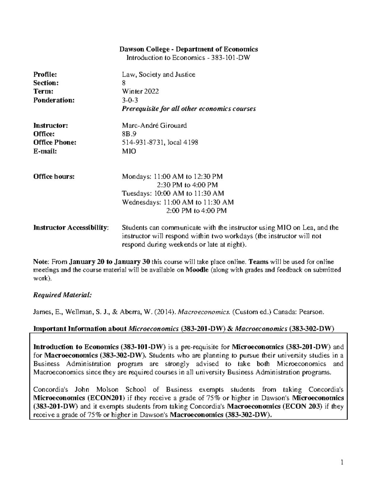 Introduction to Economics Course Outline - 383-101-DW - Studocu