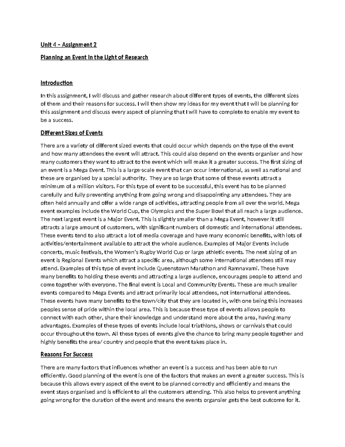 Unit 4 - Assignment 2 - Unit 4 – Assignment 2 Planning an Event in the Light of Research - Studocu