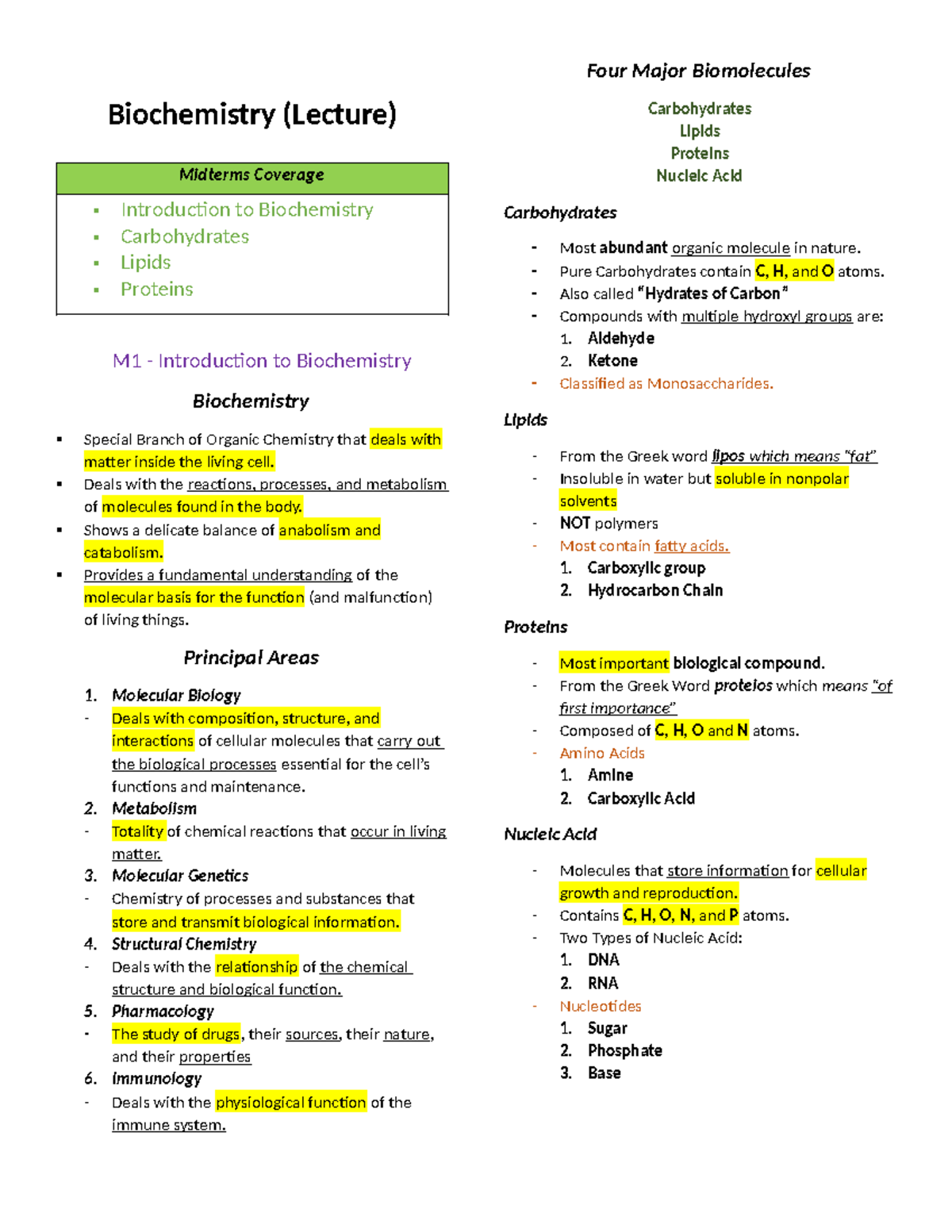 Biochem Midtermstrans - Biochemistry (Lecture) Midterms Coverage ...