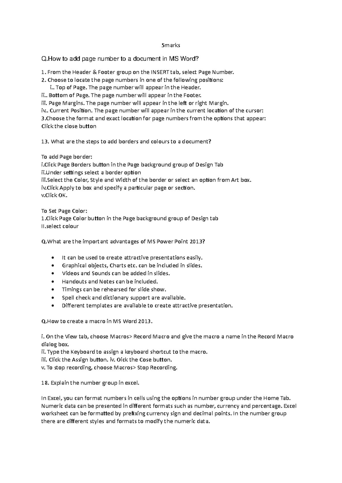 ITo 2marks - Question and answers - 5marks Q to add page number to a ...