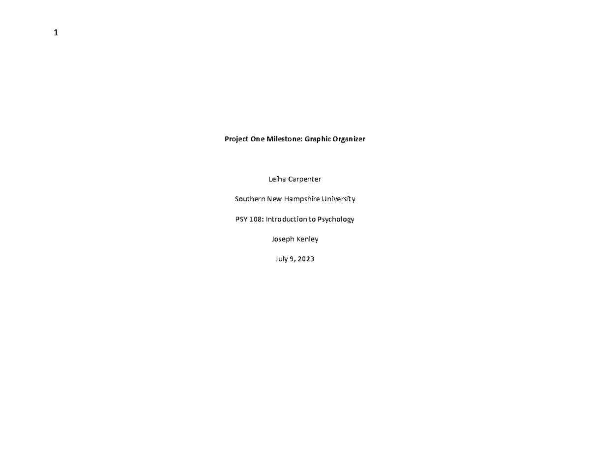 PSY108 Project One Milestone - Project One Milestone: Graphic Organizer ...