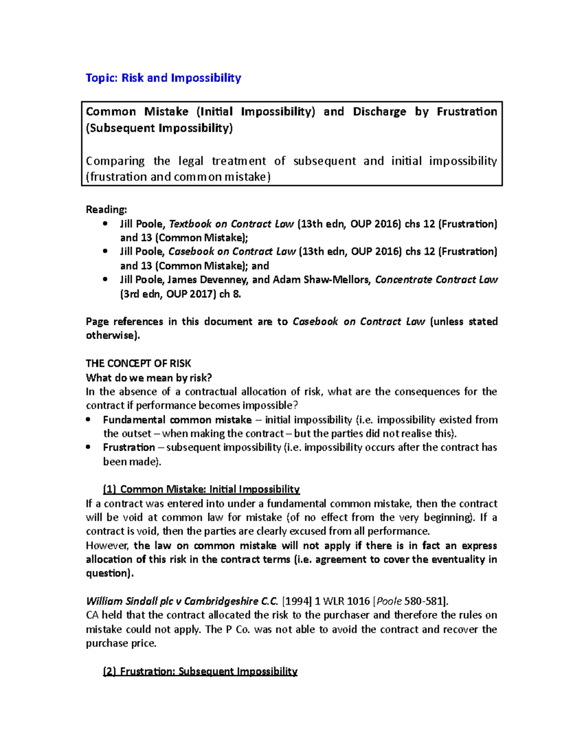 Mistake & frustration summary - Topic: Risk and Impossibility Common ...