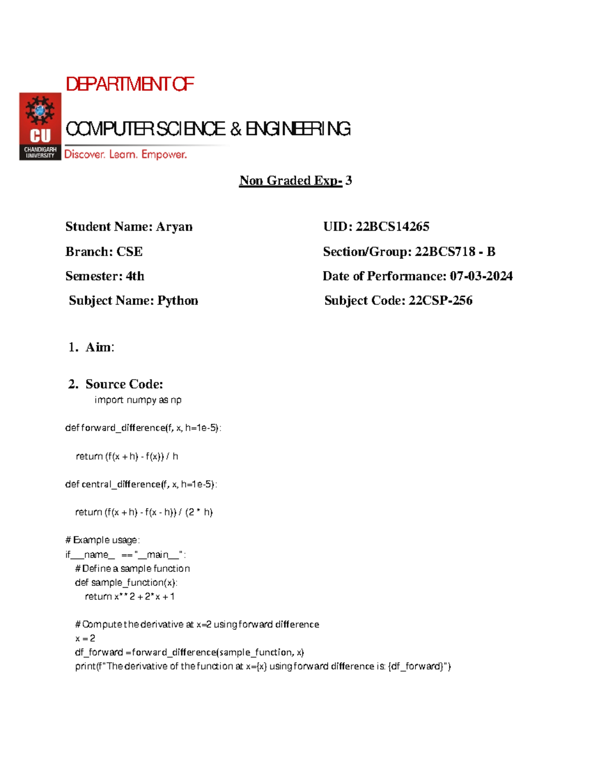 Python assessment aryan - COMPUTER SCIENCE DEPARTMENT OF & ENGINEERING ...