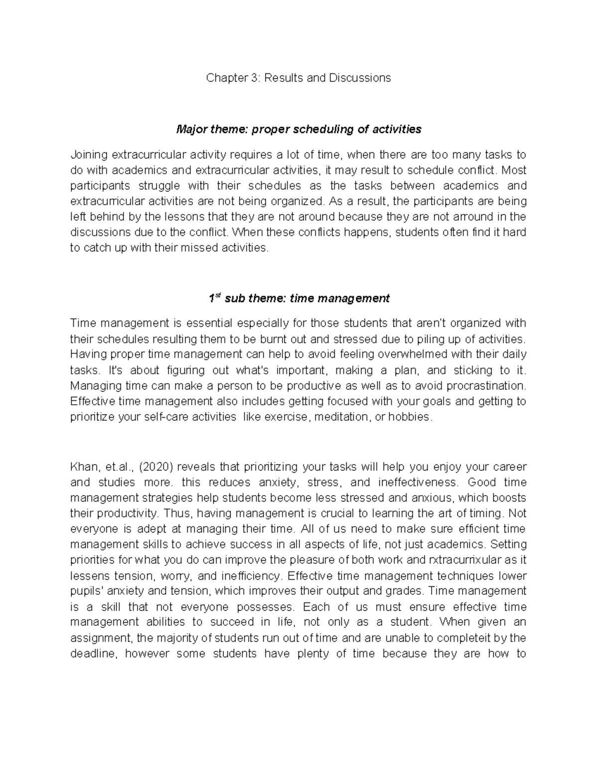 Chapter 3 - pa hh - Chapter 3: Results and Discussions Major theme ...