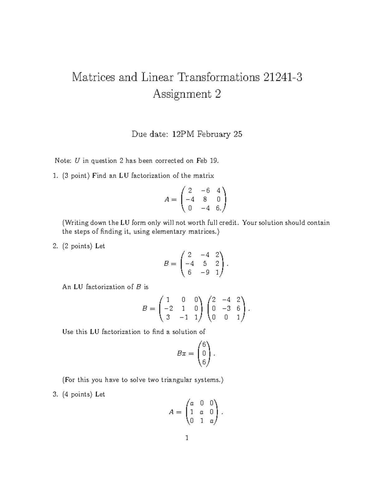 Assignment 22 - Lecture notes 2 - Matrices and Linear Transformations ...
