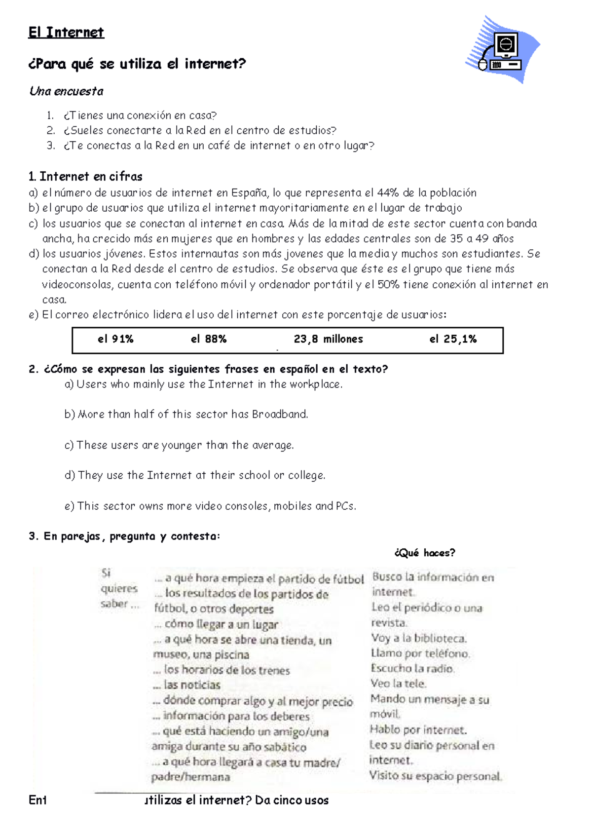 El Internet worksheet - ws dkjcnsccdsdvfsv - El Internet ¿Para qué se ...