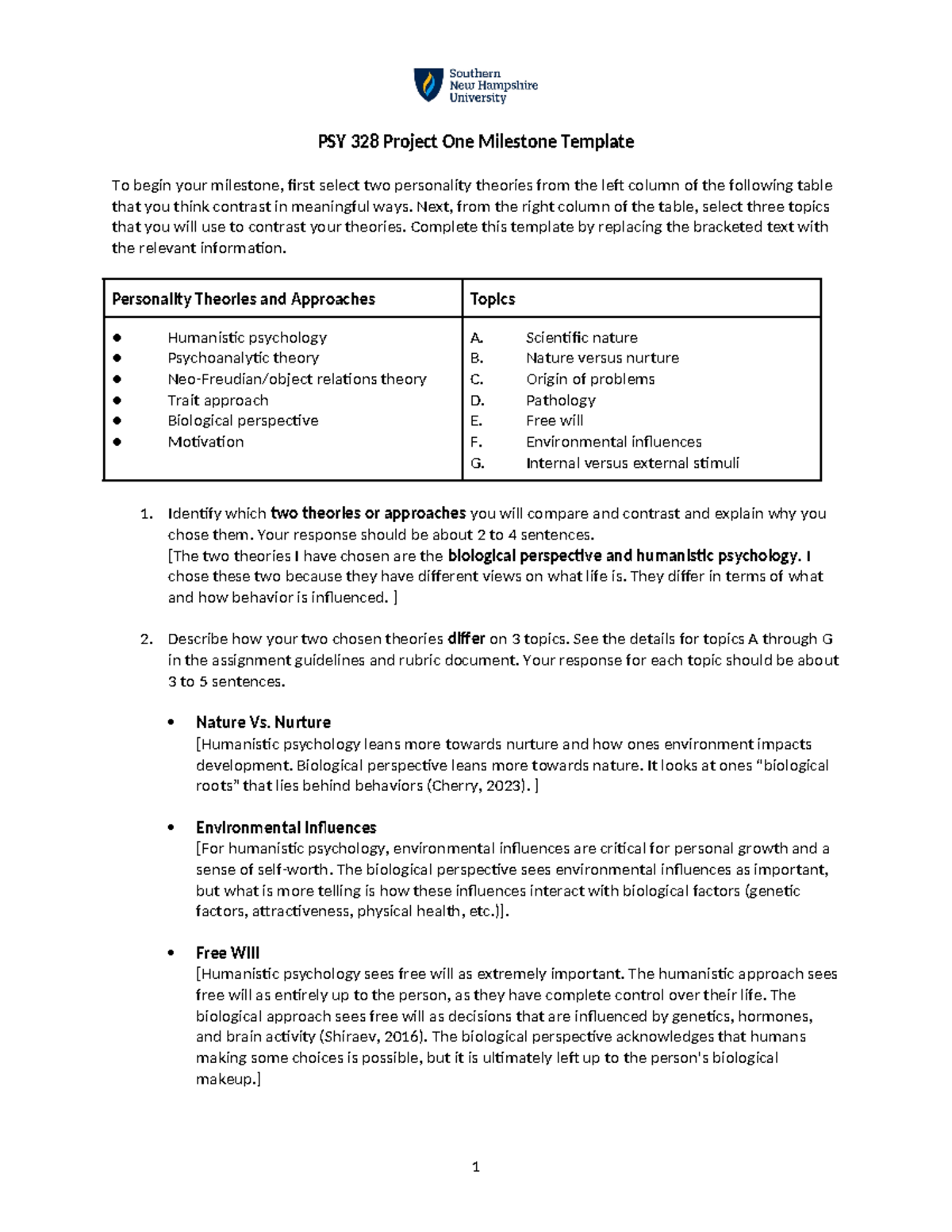 PSY 328 Project One Milestone Template - Next, from the right column of ...