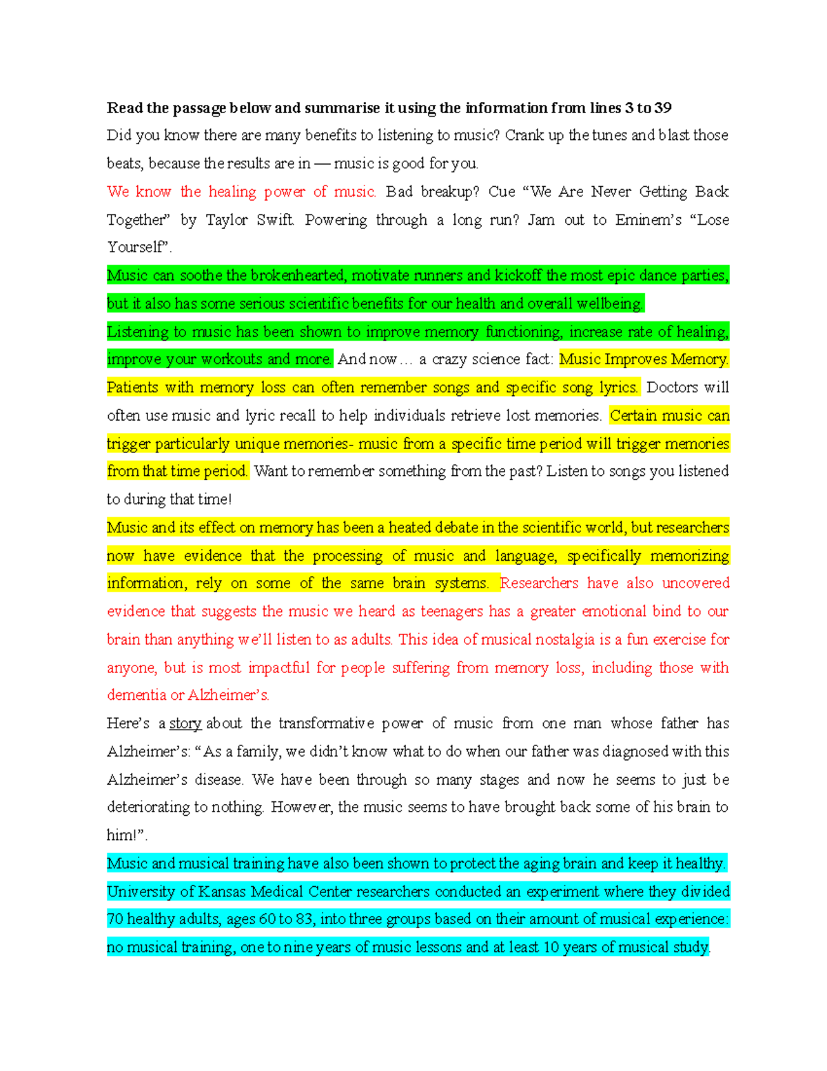 Summary Practice - Power of Music - English for Academic Purpose - Asia ...