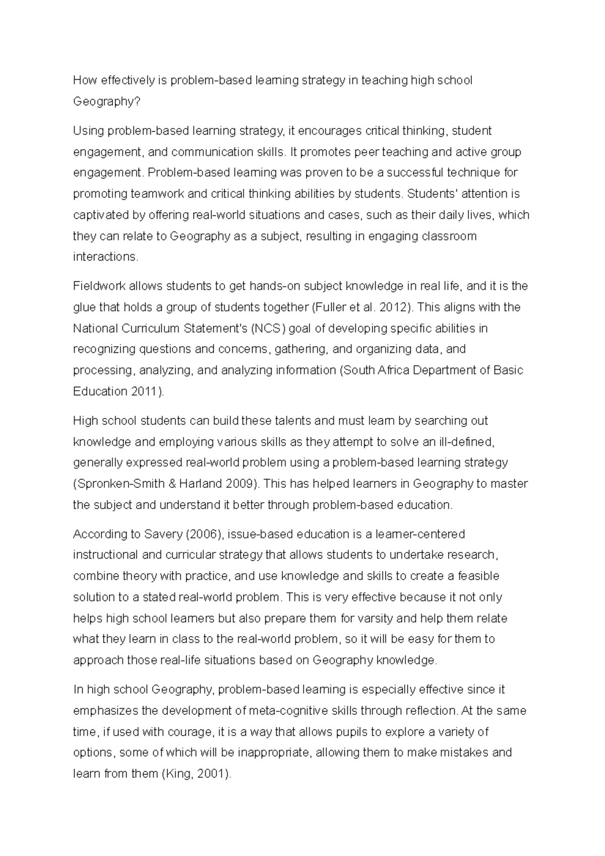 How effectively is problem-based learning strategy in teaching high ...