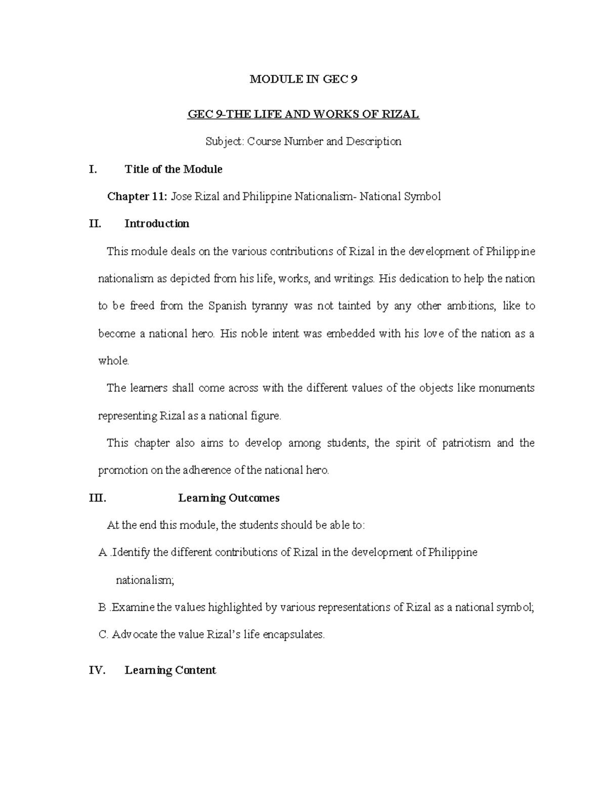 708194740 Module 11 Jose Rizal and Philippine Nationalism National Symbol - MODULE IN GEC 9 GEC ...