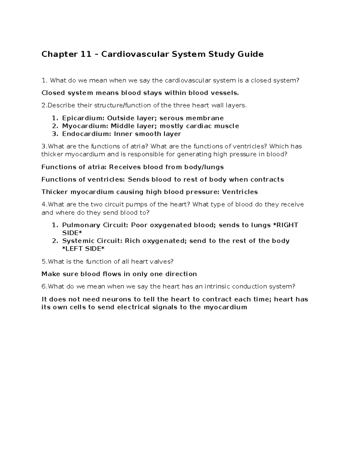 Study Guide Hum Anatomy - Chapter 11 – Cardiovascular System Study ...